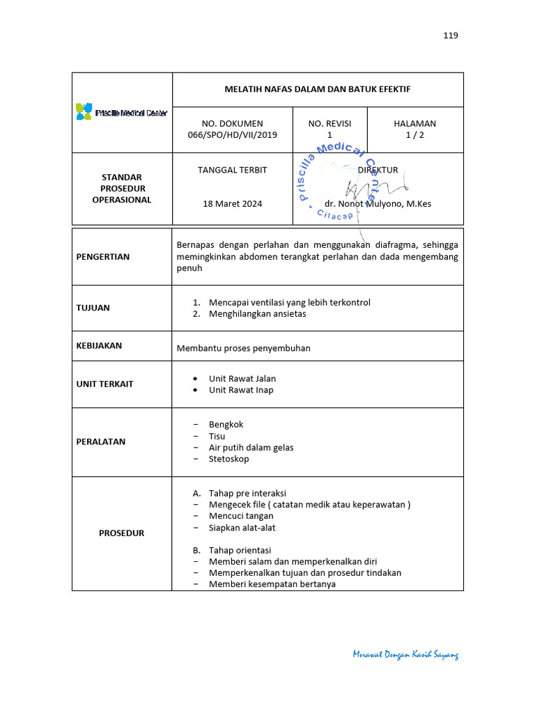 066 SPO 183 MELATIH NAFAS DALAM DAN BATUK EFEKTIF | PDF