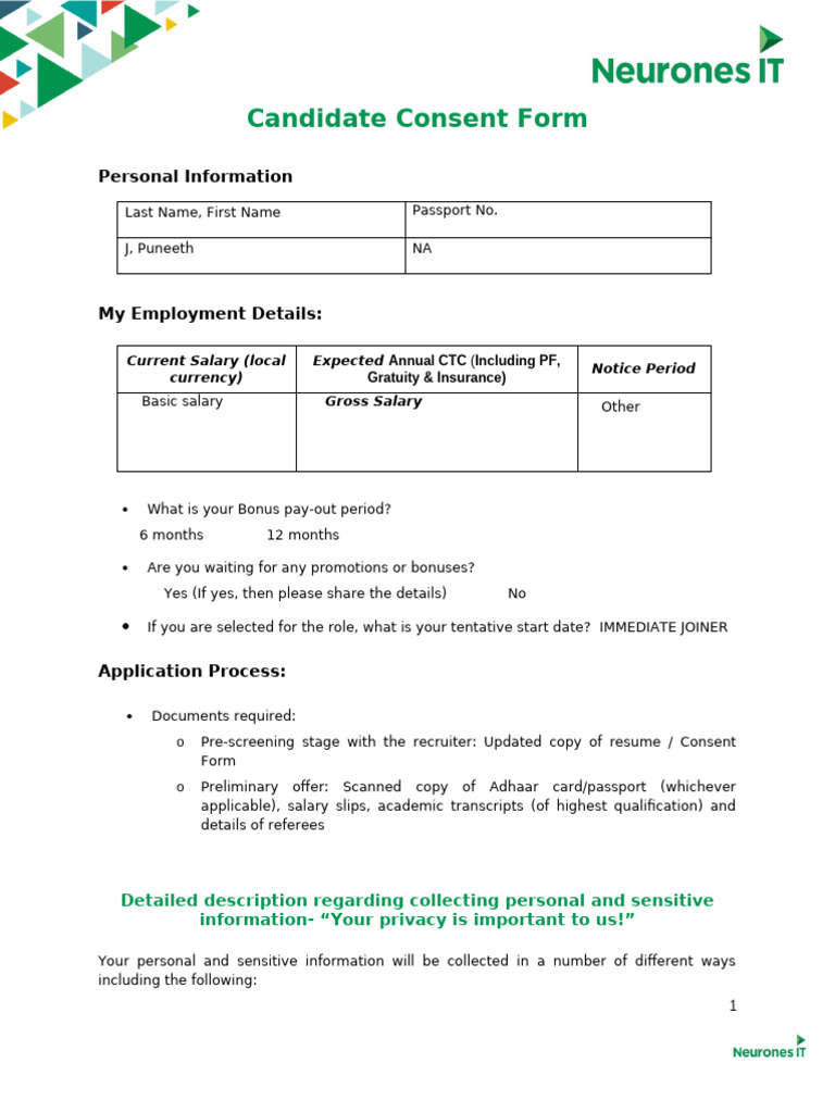 Candidate Consent Form NITA v3.2 Overseas | PDF