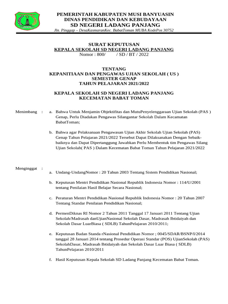 SK Pengawas Us. Oke | PDF