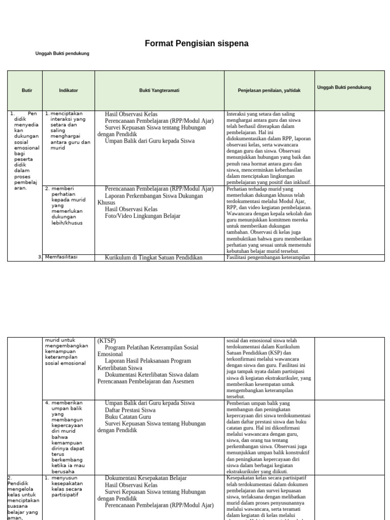 Contoh Format Untuk Pengisian Sispena | PDF