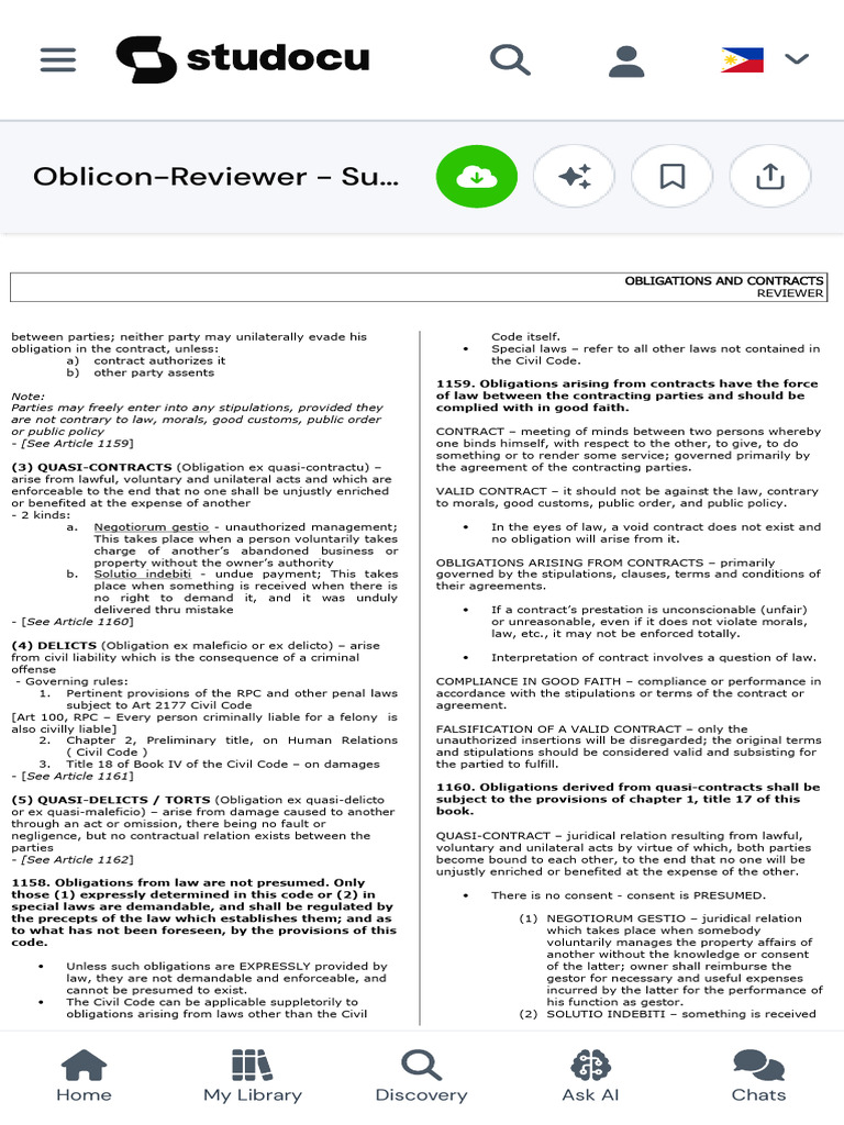 Oblicon-Reviewer - Summary The Law On Obligations and Contracts - REVIEWER TITLE I - OBLIGATIONS ...