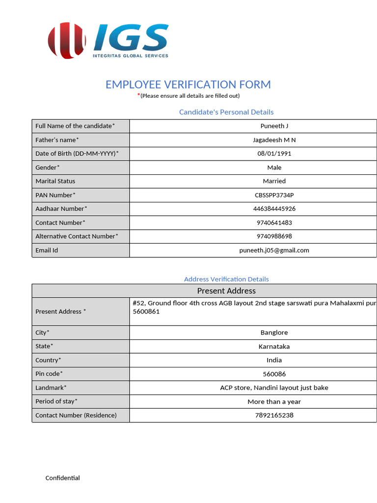 Employee Verification Form - IGS | PDF