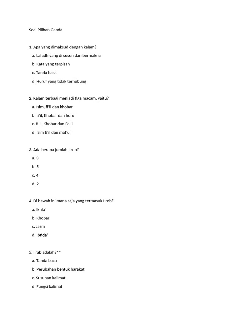 SOAL STS ganjil_Nahwu | PDF