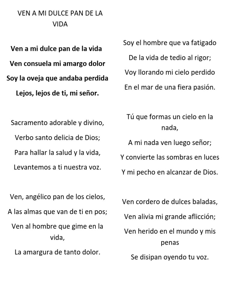 Alabanza Ven A Mi Dulce Pan de La Vida | PDF