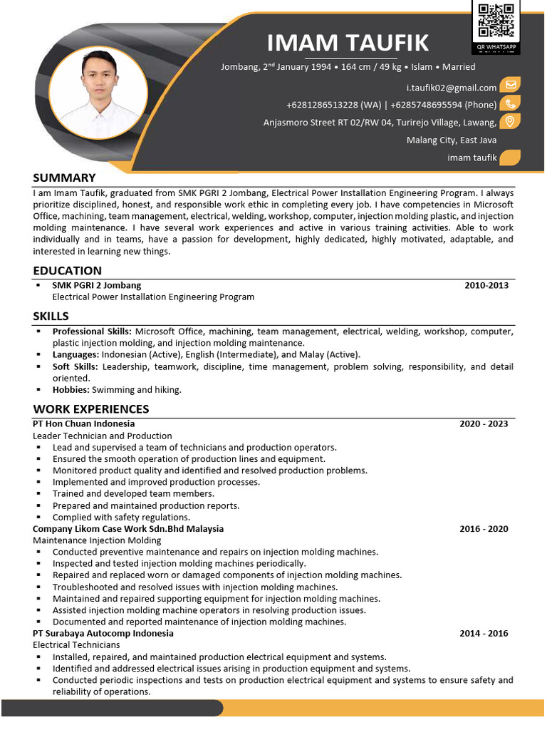 Imam Taufik Staff Maintenance Preventive & Corrective Resume | PDF