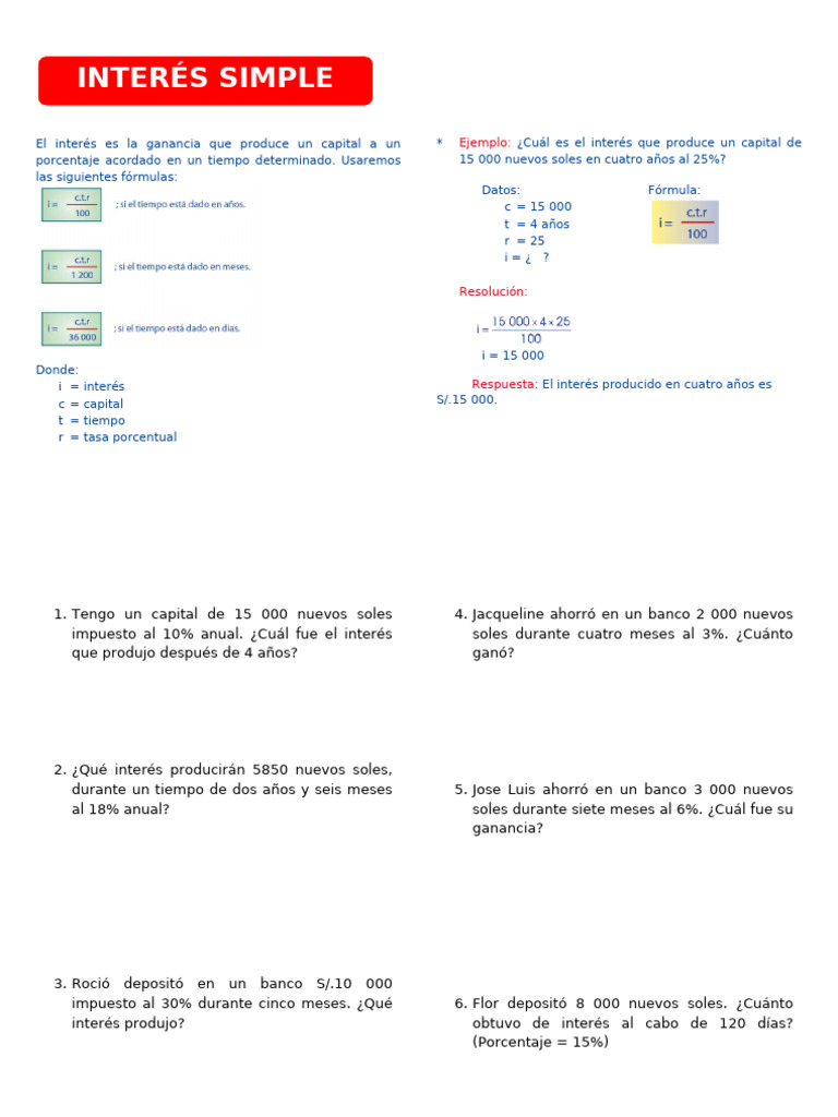 Interés-Simple-para-Sexto-Grado-de-Primaria | PDF