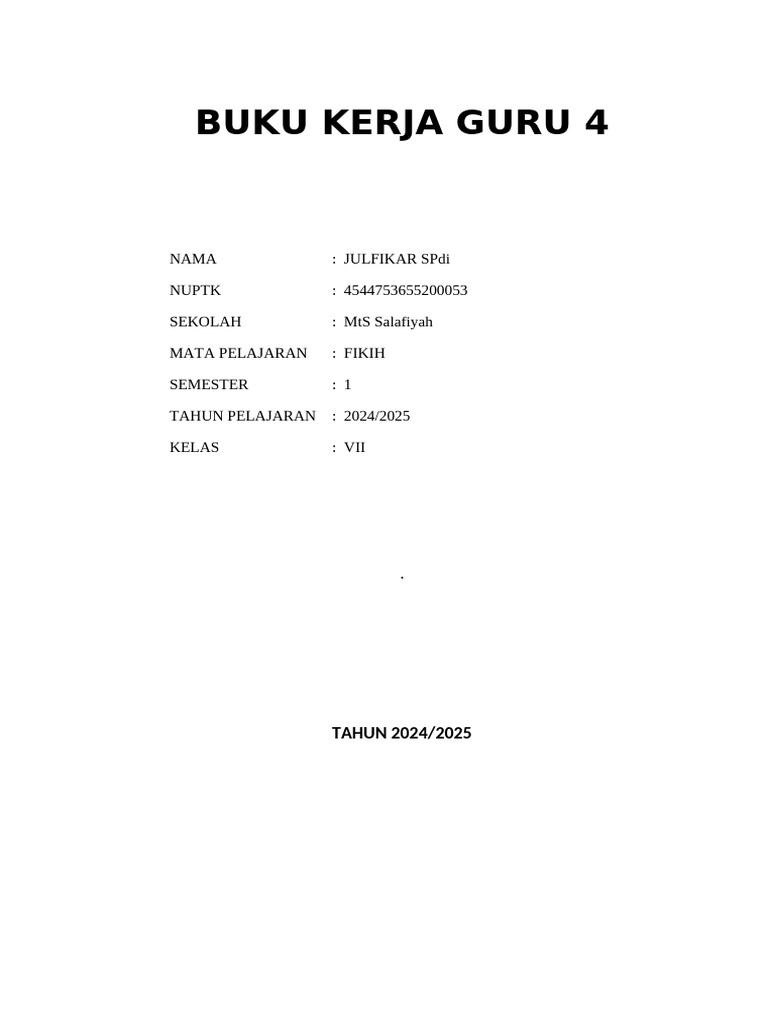 Contoh Format Buku Kerja Guru 4 | PDF