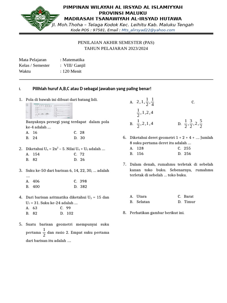 PAS MTK Kls 8 Ganjil | PDF