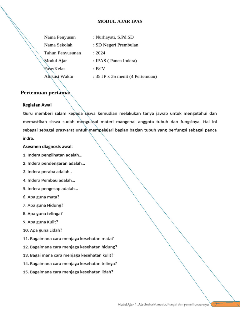 Modul Ajar Prembulan Materi Panca Indra Keterampilan Proses | PDF