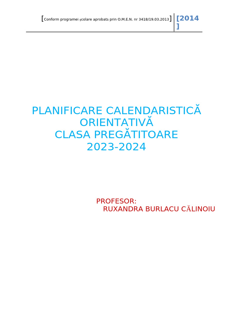 planificari_clasa_pregatitoare_2024 | PDF