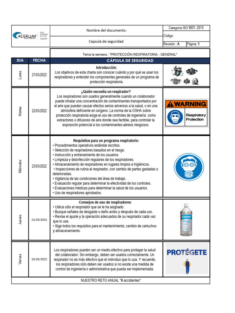 Capsula de Seguridad Sem. 11 Protección Respiratoria - General | PDF