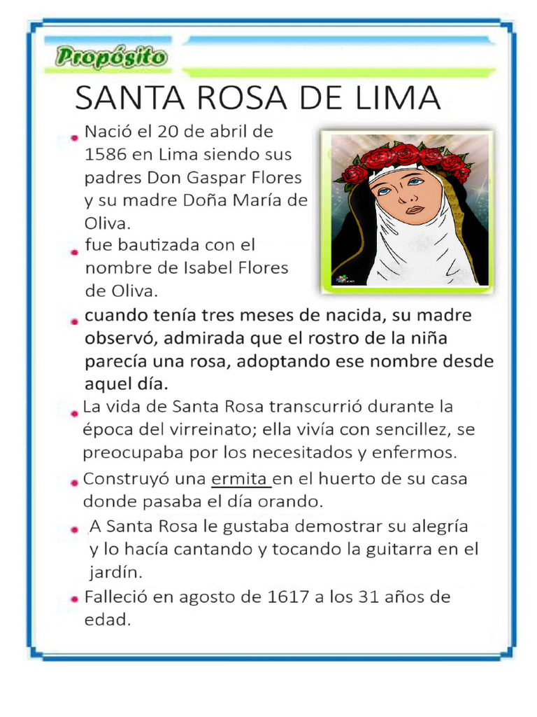 Ficha de Santa Rosa de Lima | PDF