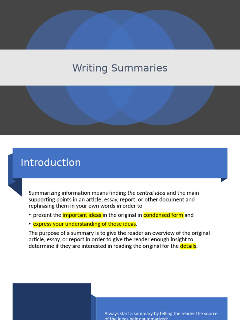 Lecture Notes - Writing Summaries | PDF