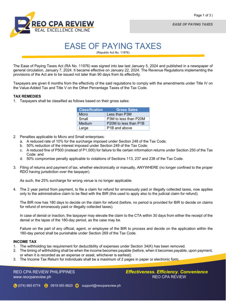 Ease of Paying Taxes Additional Handout | PDF