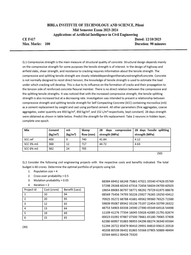 1157 CE F417 20231227044813 Mid Semester Question Paper | PDF