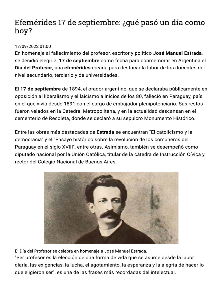 Efemérides 17 de Septiembre - ¿Qué Pasó Un Día Como Hoy | PDF | Lionel ...
