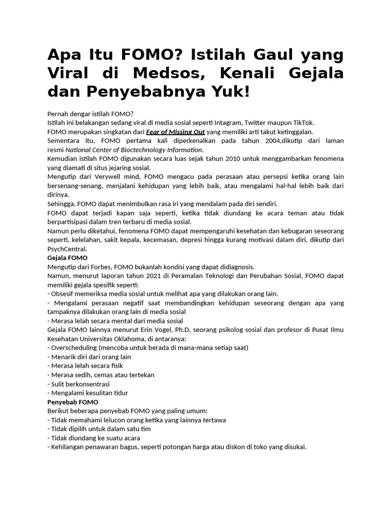 Apa Itu FOMO | PDF