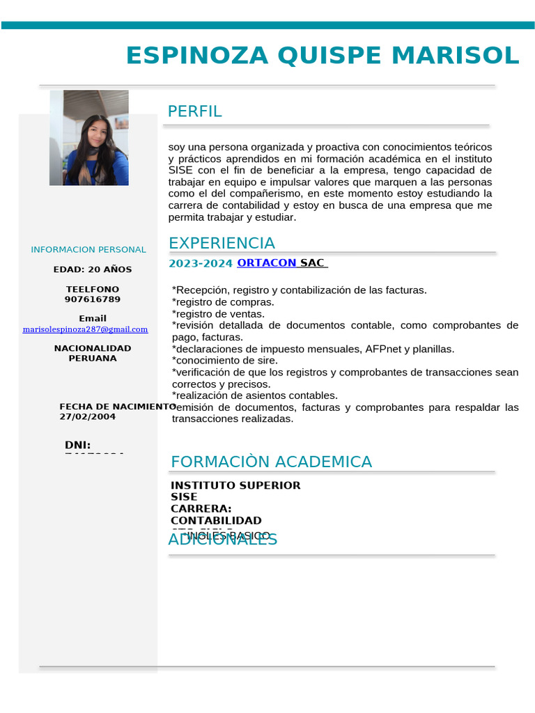 Cv Marisol Espinoza | PDF