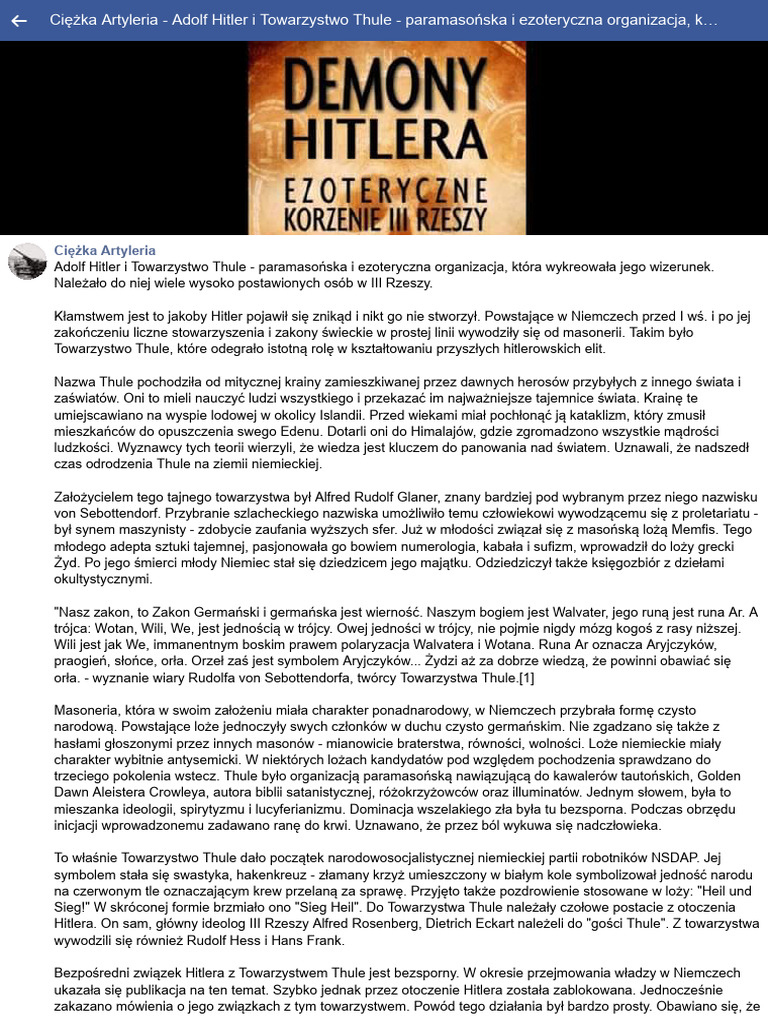 Ciężka Artyleria - Adolf Hitler I Towarzystwo Thule - Paramasońska I ...