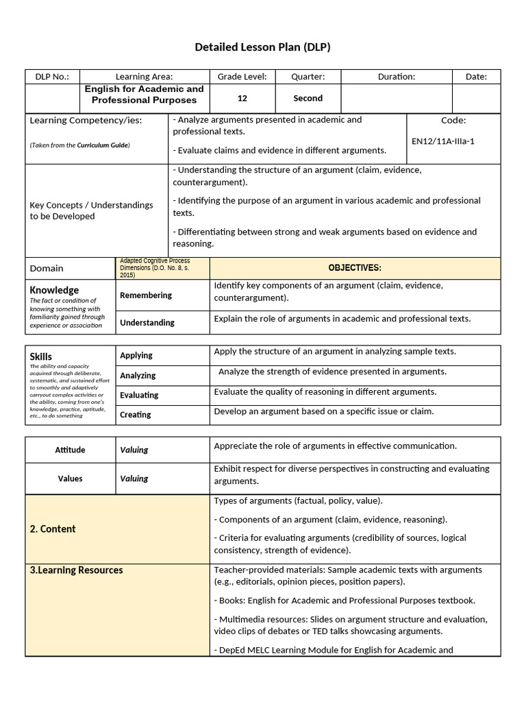 English For Academic and Professional Purposes (EAPP) - Day1-W1-2nd quarter-G12-Dlp | PDF