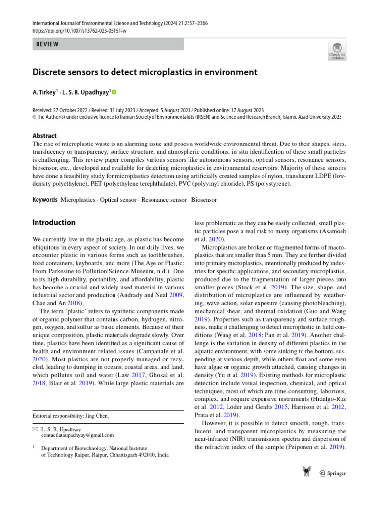 Microplastic Detection Sensors | PDF