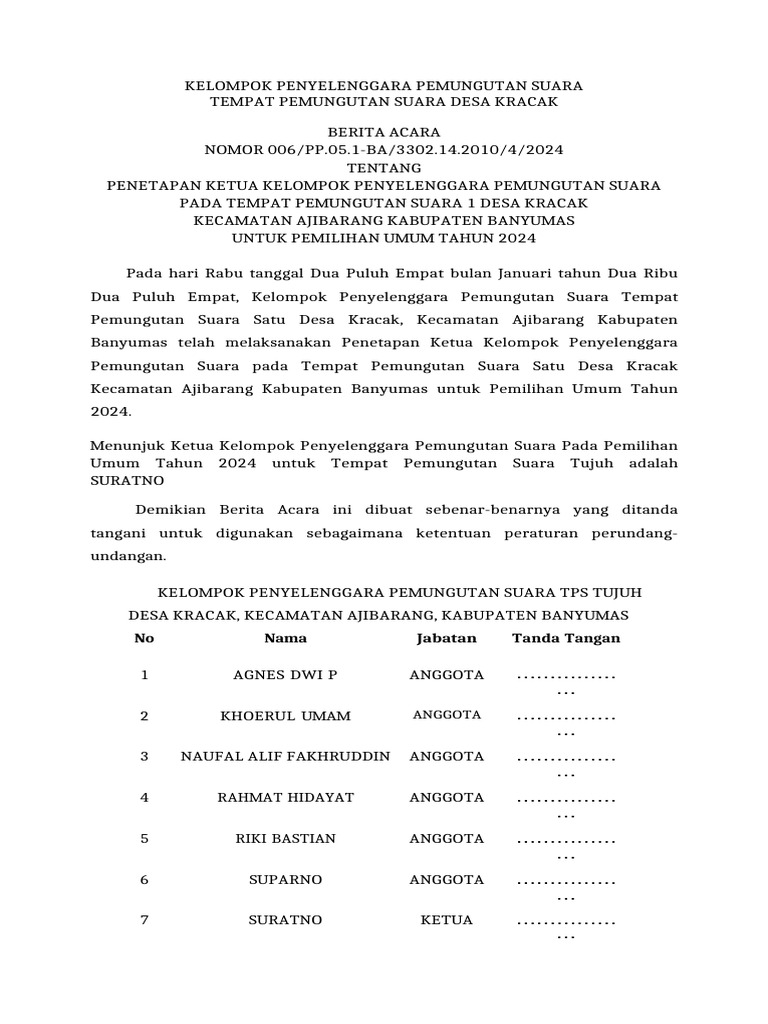 Format Ba Kpps Ketua Kpps 07 | PDF