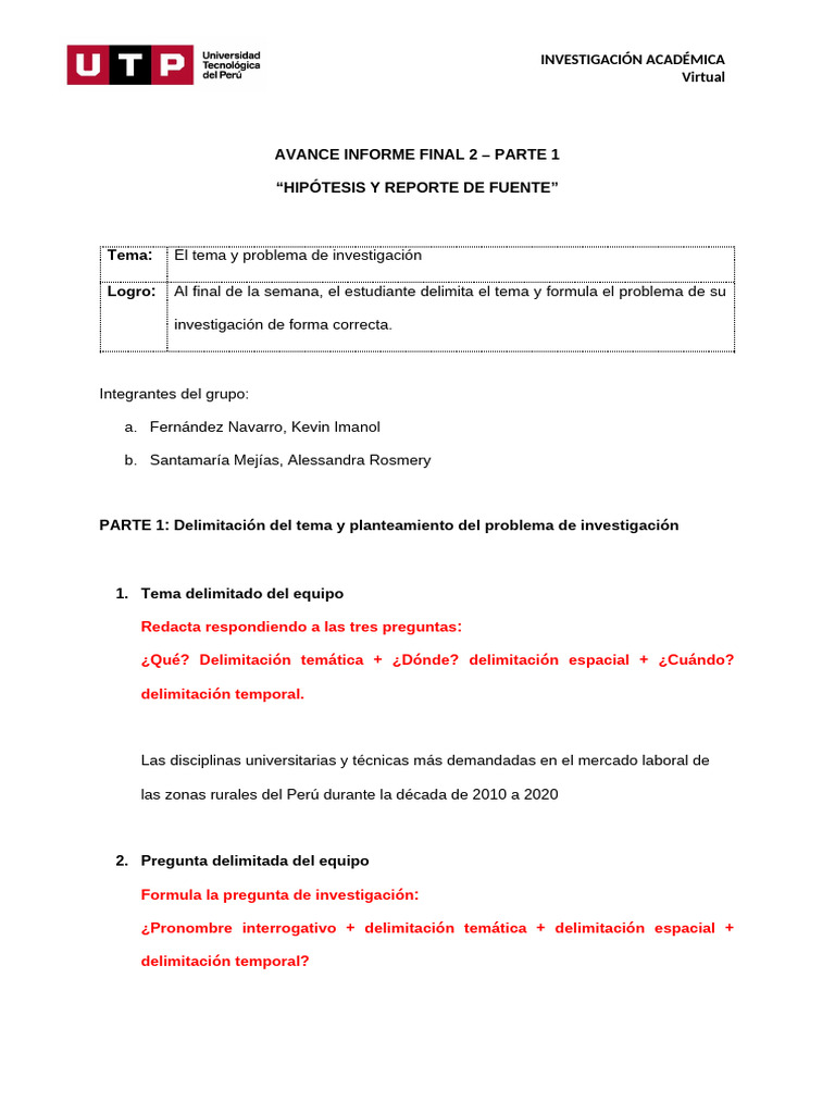 Avance Informe Final 2 - Parte 1 | PDF