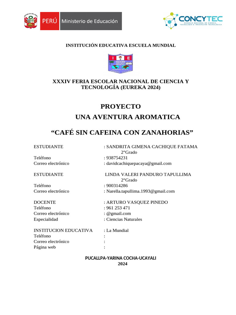 Informe de Proyecto Cafe de Zanahorias in Cafeina | PDF