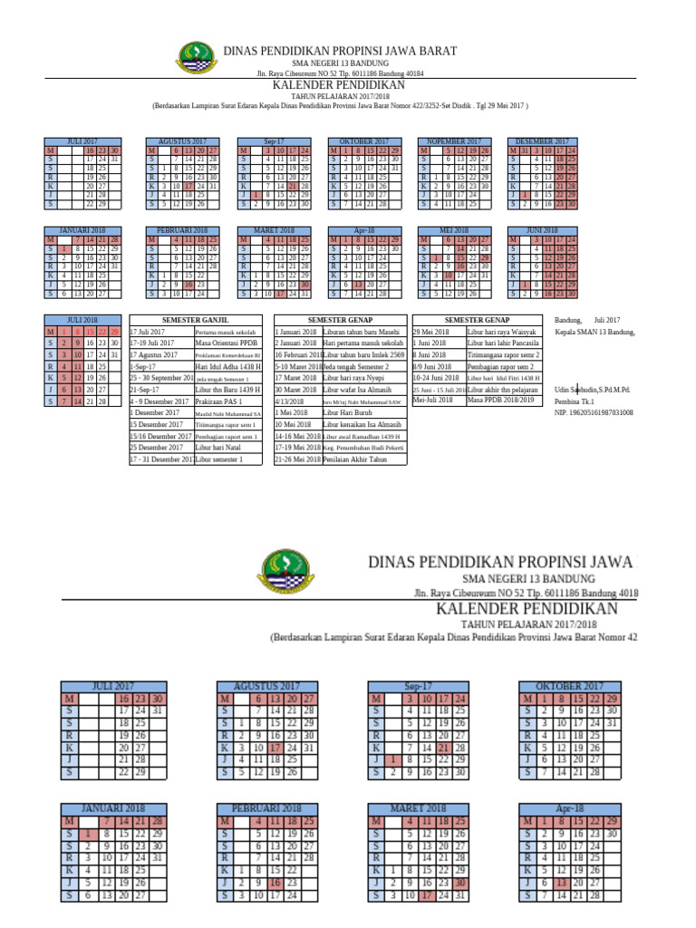 Kalender Pendidikan 2017-2018 | PDF
