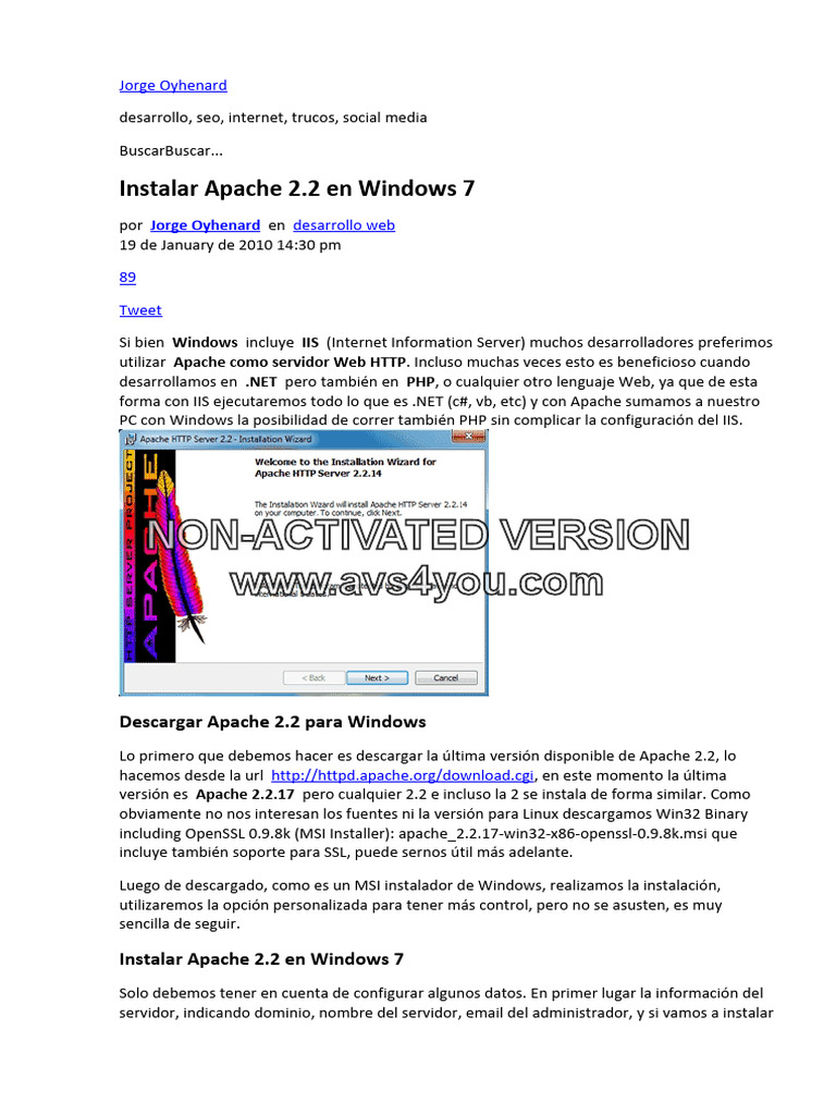 Instalar Apache 2 - 2 en Windows 7 Jorge Oyhenard | PDF