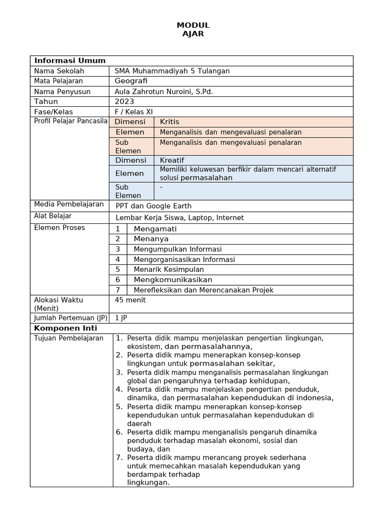 Modul Ajar Lingkungan | PDF