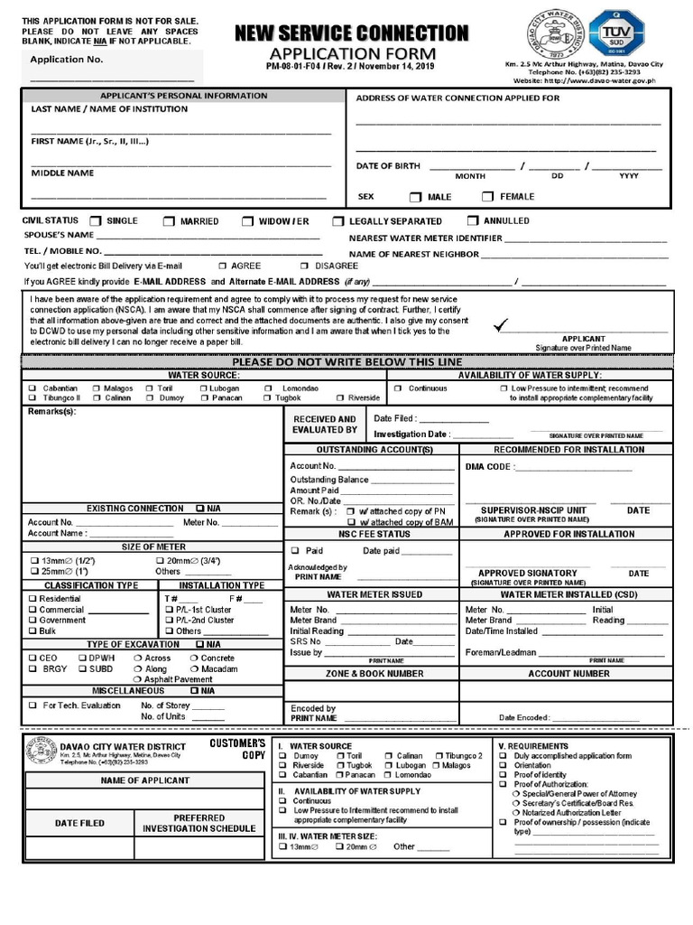 New Service Application Form 1 | PDF