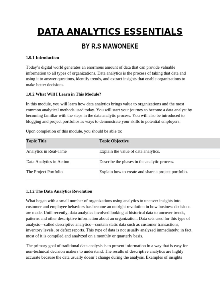 Data Analytics Essentials | PDF