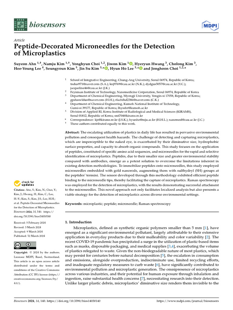 Peptide-Decorated Microneedles for the Detection of Microplastics | PDF