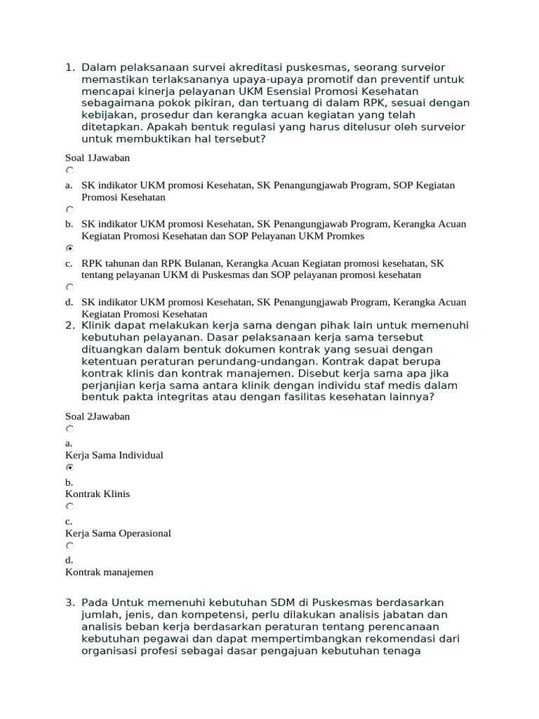 Soal Knowledge Ukom Akrditasi Puskesmas | PDF