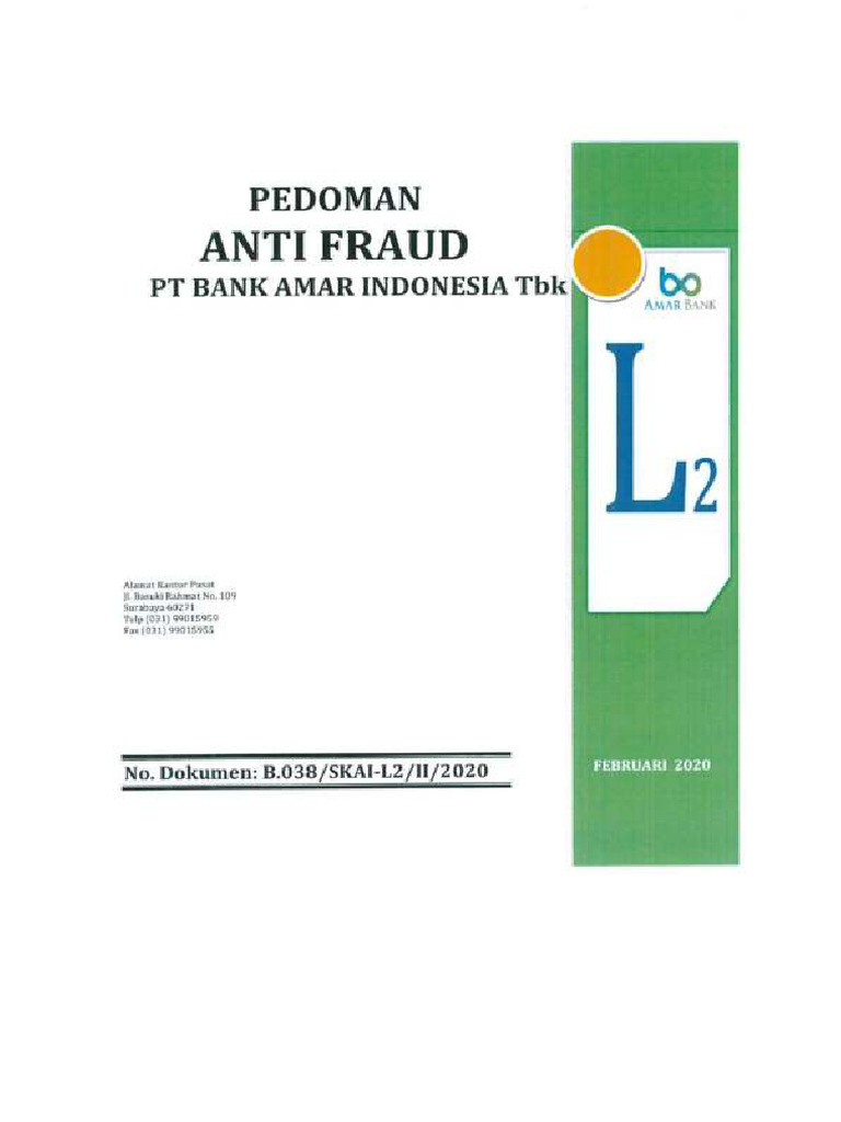 Pedoman Anti Fraud. Edisi Februari 2020 BANK | PDF