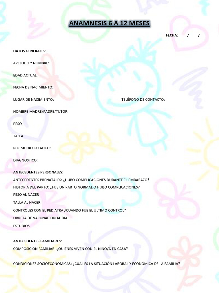 Anamnesis 6 a 12 Meses | PDF