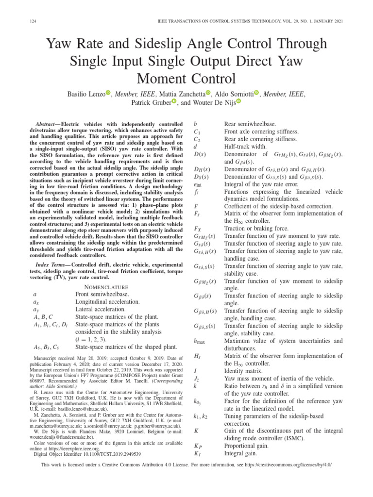 Yaw Rate and Sideslip Angle Control Through Single Input Single Output ...
