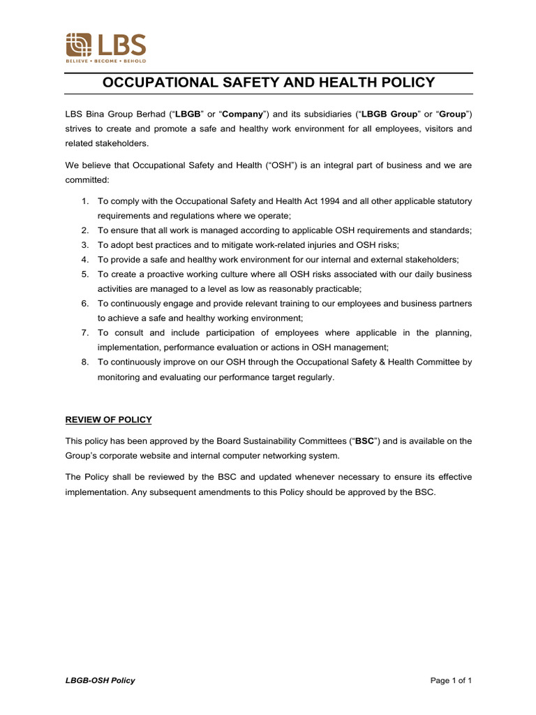 LBS-OSH-Policy | PDF