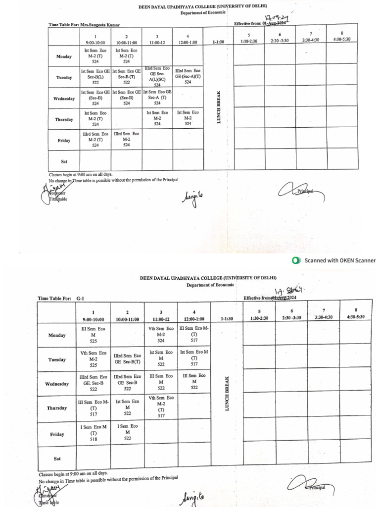 Time Table 2024-25 Odd Sem | PDF