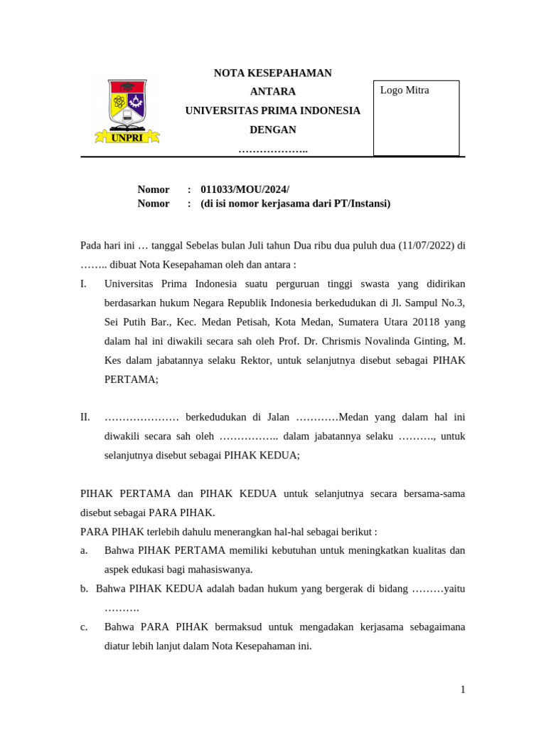 Template Mou 2 | PDF