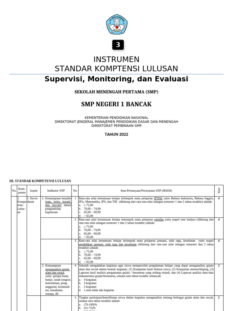 3 Instrumen Standar Kompetensi Lulusan | PDF