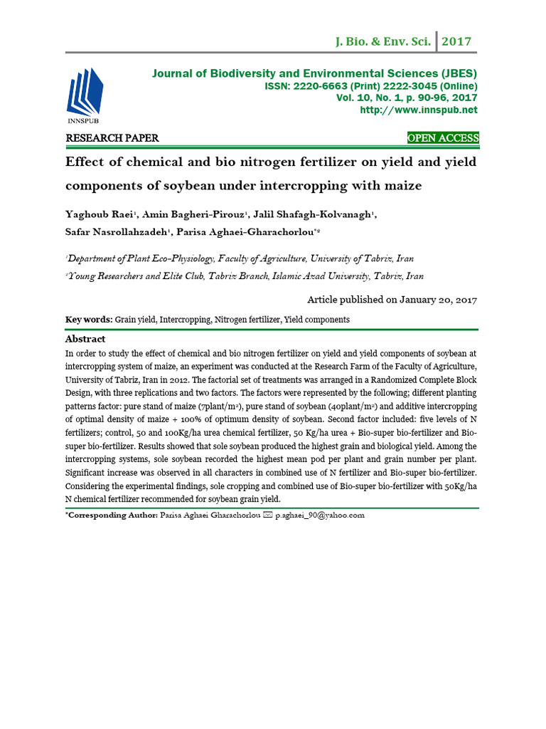 Effect of Chemical and Bio Nitrogen Fertilizer On Yield and Yield Components of Soybean Under ...