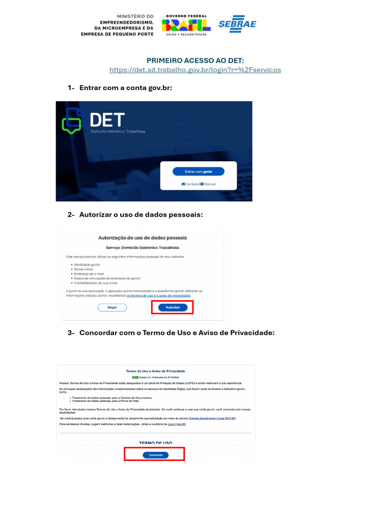 Primeiro Acesso e Cadastro No Det | PDF