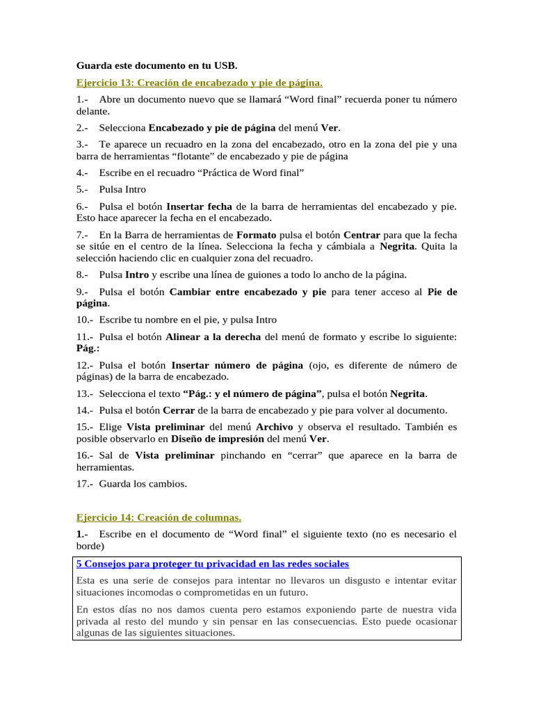 Word Ejercicio Encabezado | PDF