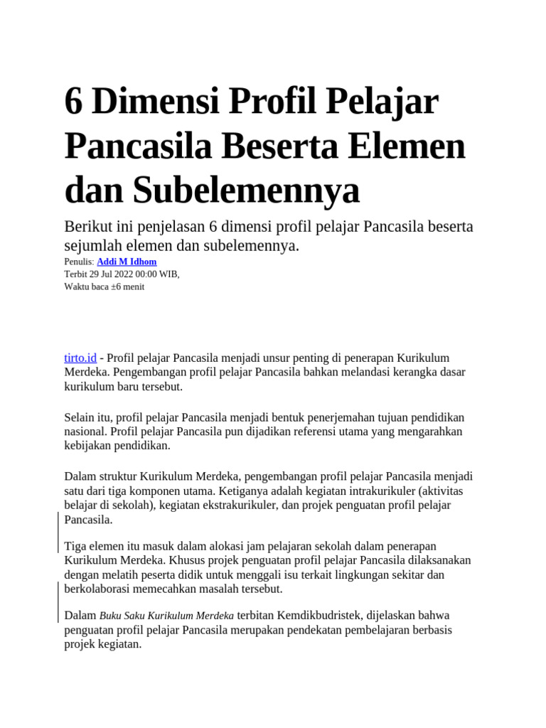 Dimensi Profil Pelajar Pancasila | PDF