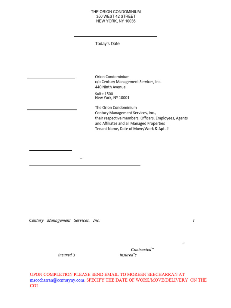 Orion-REQUEST FOR CERTIFICATE OF INSURANCE | PDF