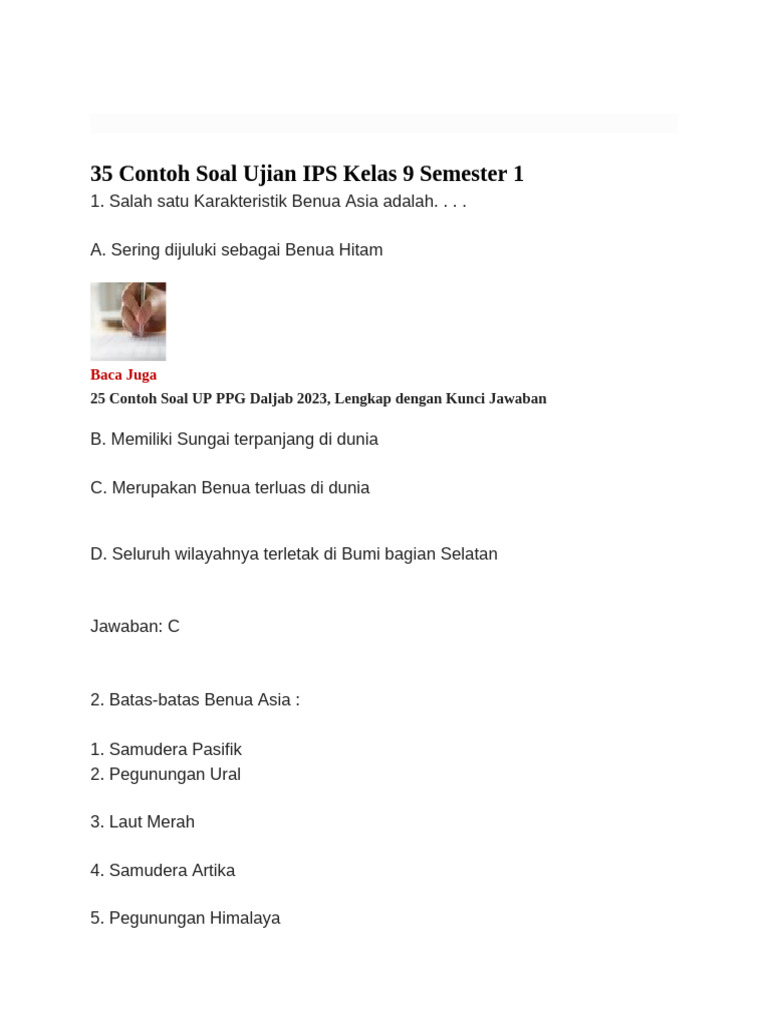 Contoh Soal Ips KELAS 9 | PDF