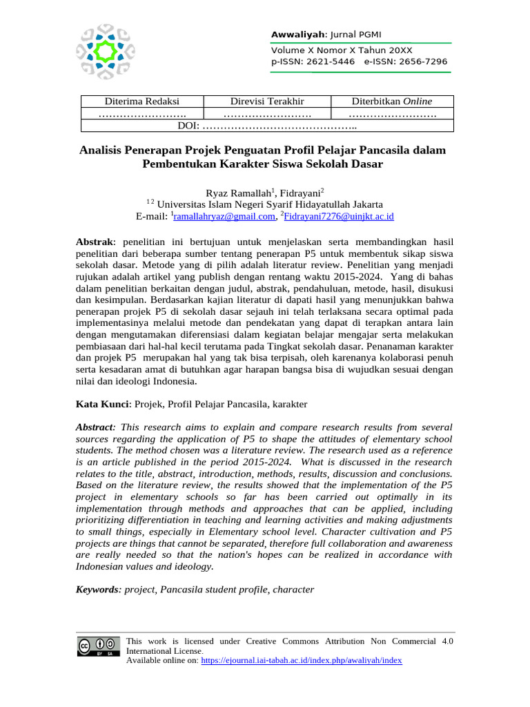102_Ryaz Ramallah_Analisis Penerapan Projek Penguatan Profil Pelajar Pancasila Dalam Pembentukan ...