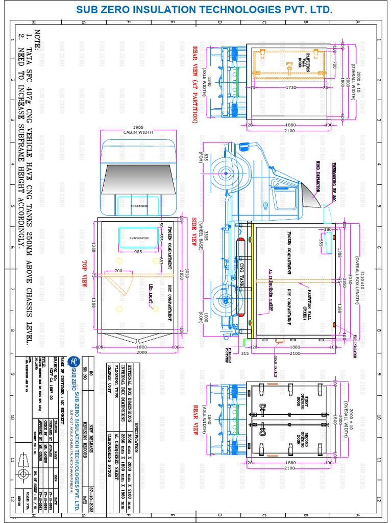 Ga Drawing 3.05 MTR Reffer Box On Tata SFC 407 CNG (Szit Ga 1697 00) | PDF